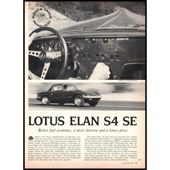 Lotus | Art | 969 Lotus Elan S4 Se Road Test 3 Page Original Print Ad ...
